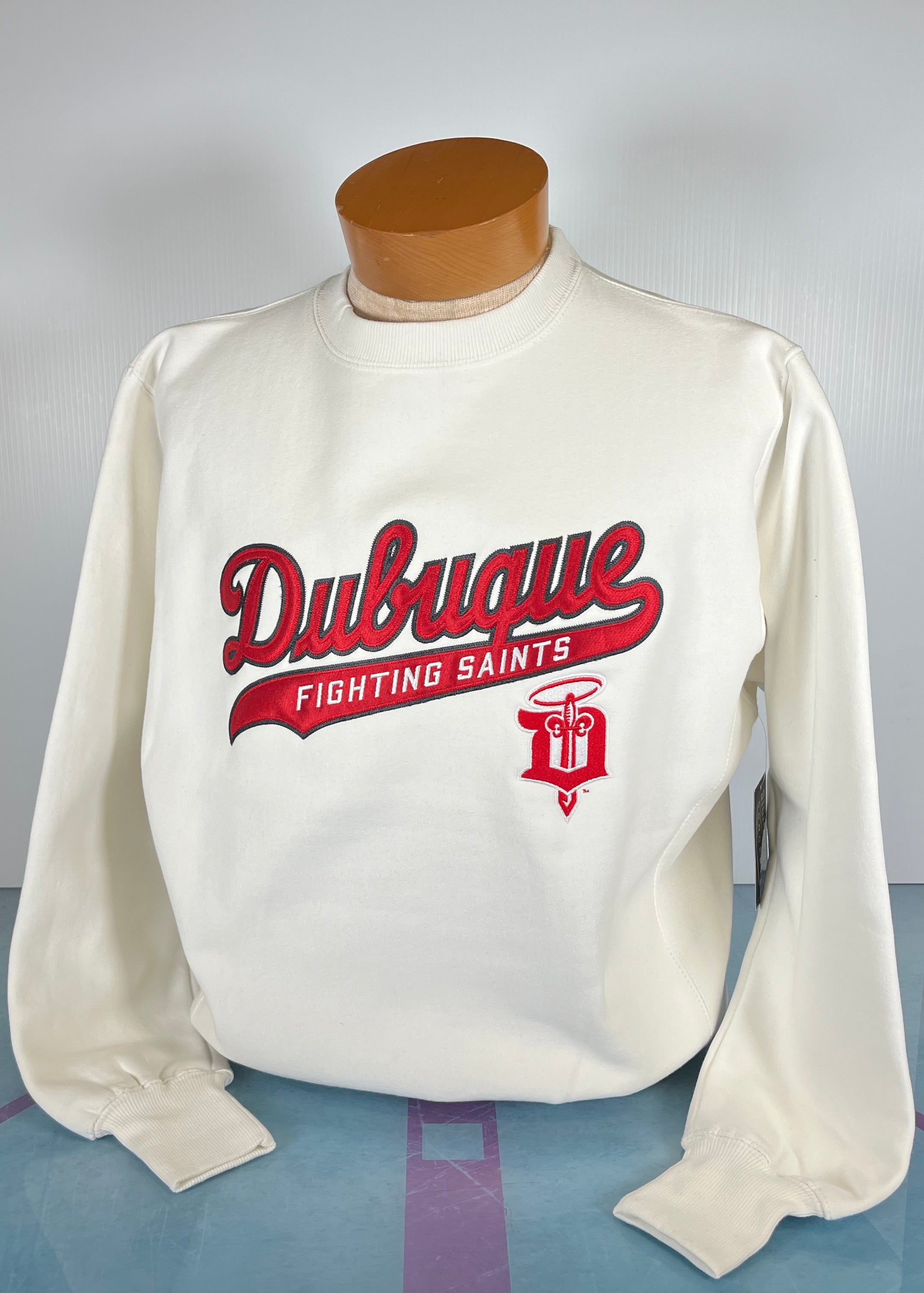 Adult Crewneck- Script – Dubuque Fighting Saints Merchandise